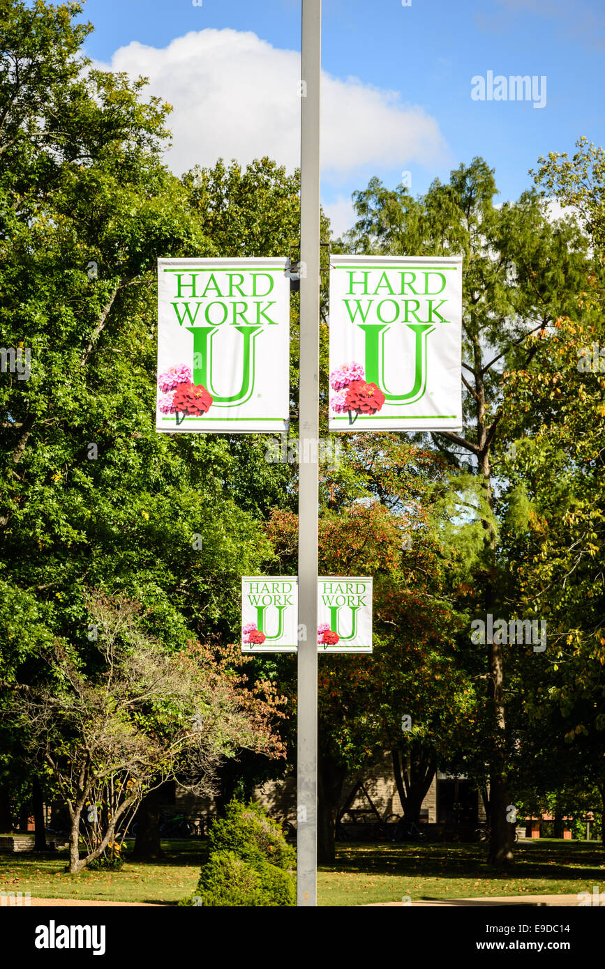 Hard Work U signs, College of the Ozarks, Point Lookout, Missouri Stock ...