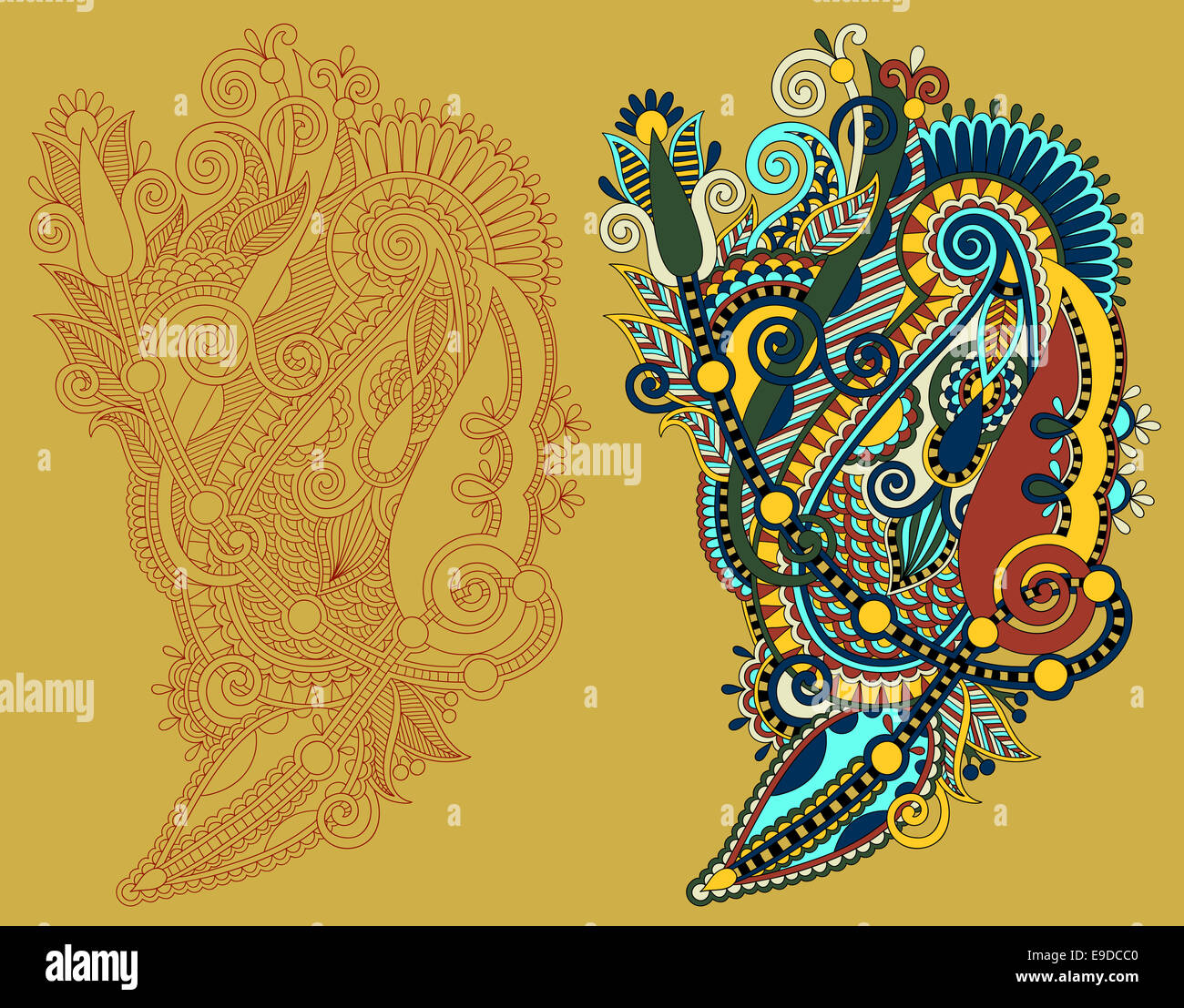 original hand draw line art ornate flower design Stock Photo - Alamy