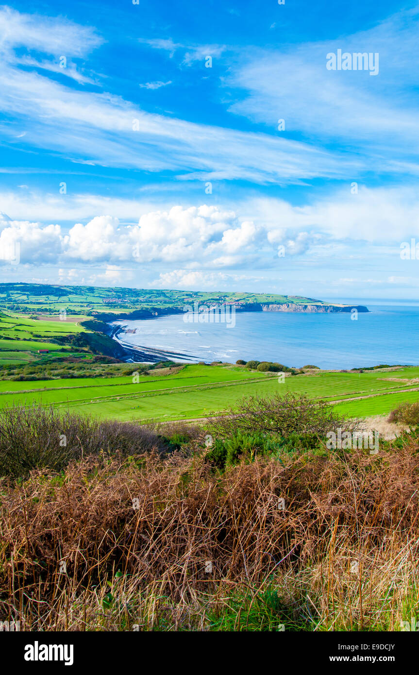Scenic View over of Robin Hoods Bay in Ravenscar, North Yorkshire ...