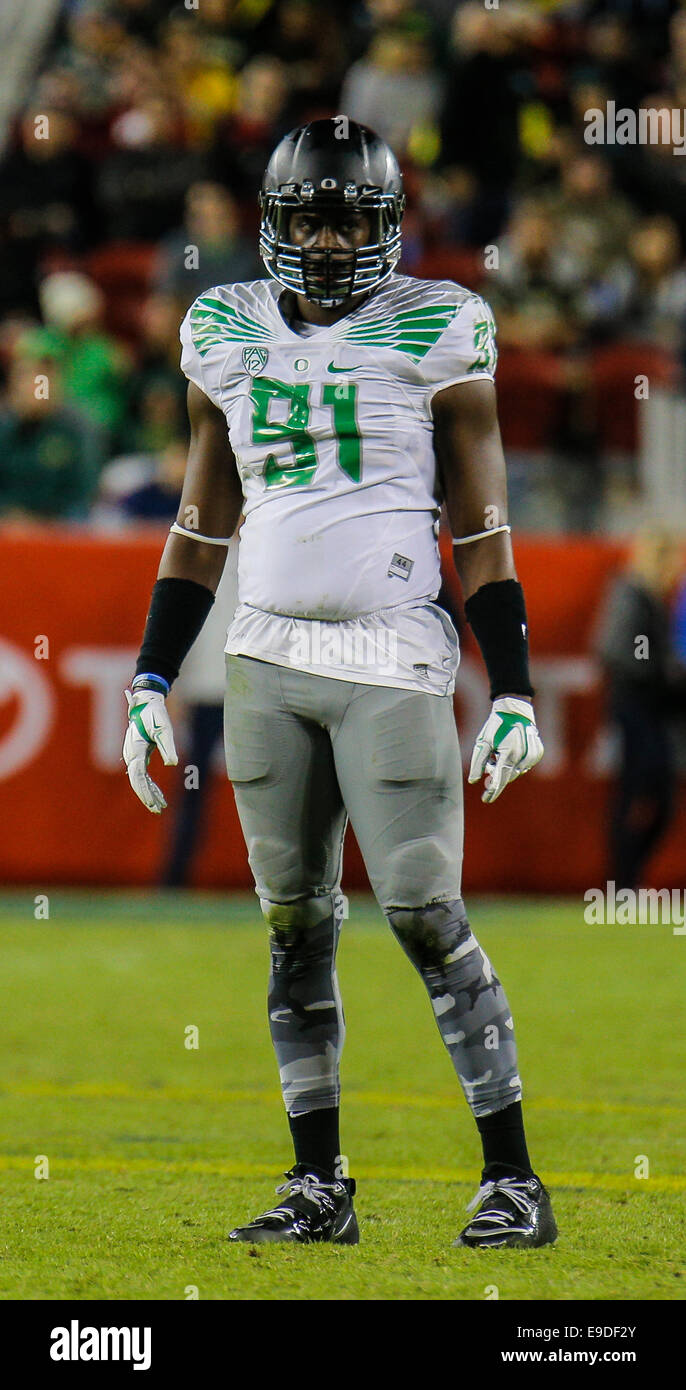 October 24, 2014 Santa Clara, CA : Oregon OLB # 91 Tony Washington ...
