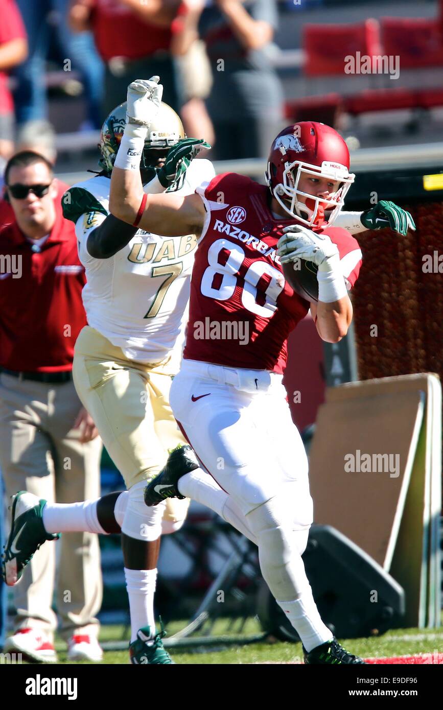 Fayetteville, AR. 25th Oct, 2014. Arkansas receiver Drew Morgan #80 ...