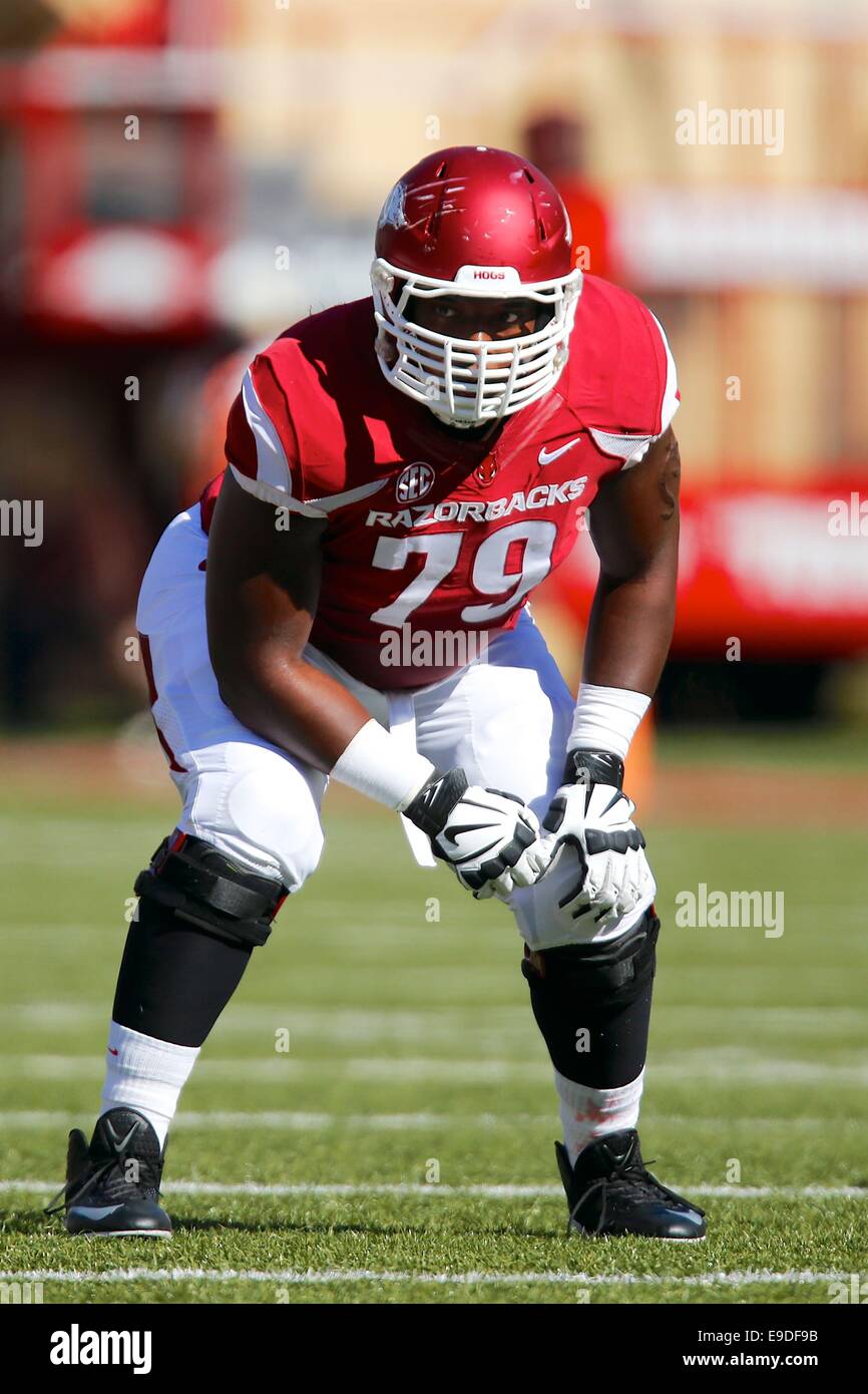 Fayetteville, AR. 25th Oct, 2014. Arkansas left tackle Cameron ...