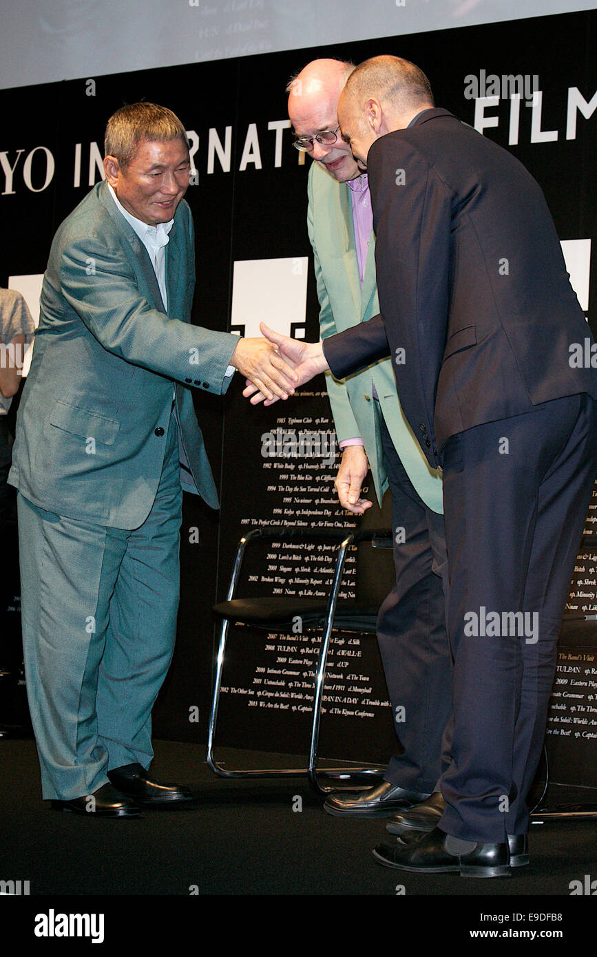 Tokyo, Japan. 25th Oct, 2014. (L to R) Takeshi Kitano, Tony Rayns ...