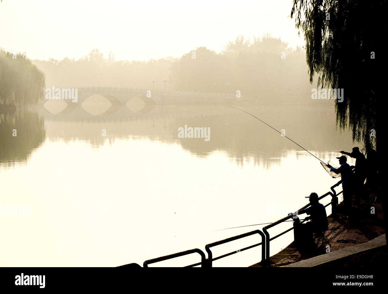 Fishing men at the lakeside Stock Photo - Alamy