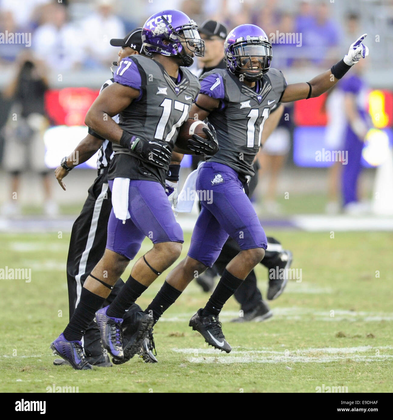 TCU Horned Frogs cornerback Ranthony Texada (11) celebrates with safety ...