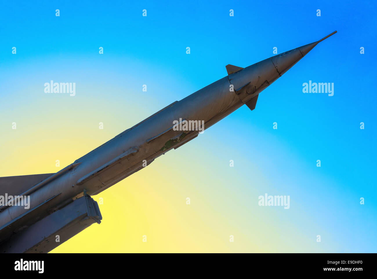 rusty antiaircraft rocket of a surface-to-air missile system are aimed ...