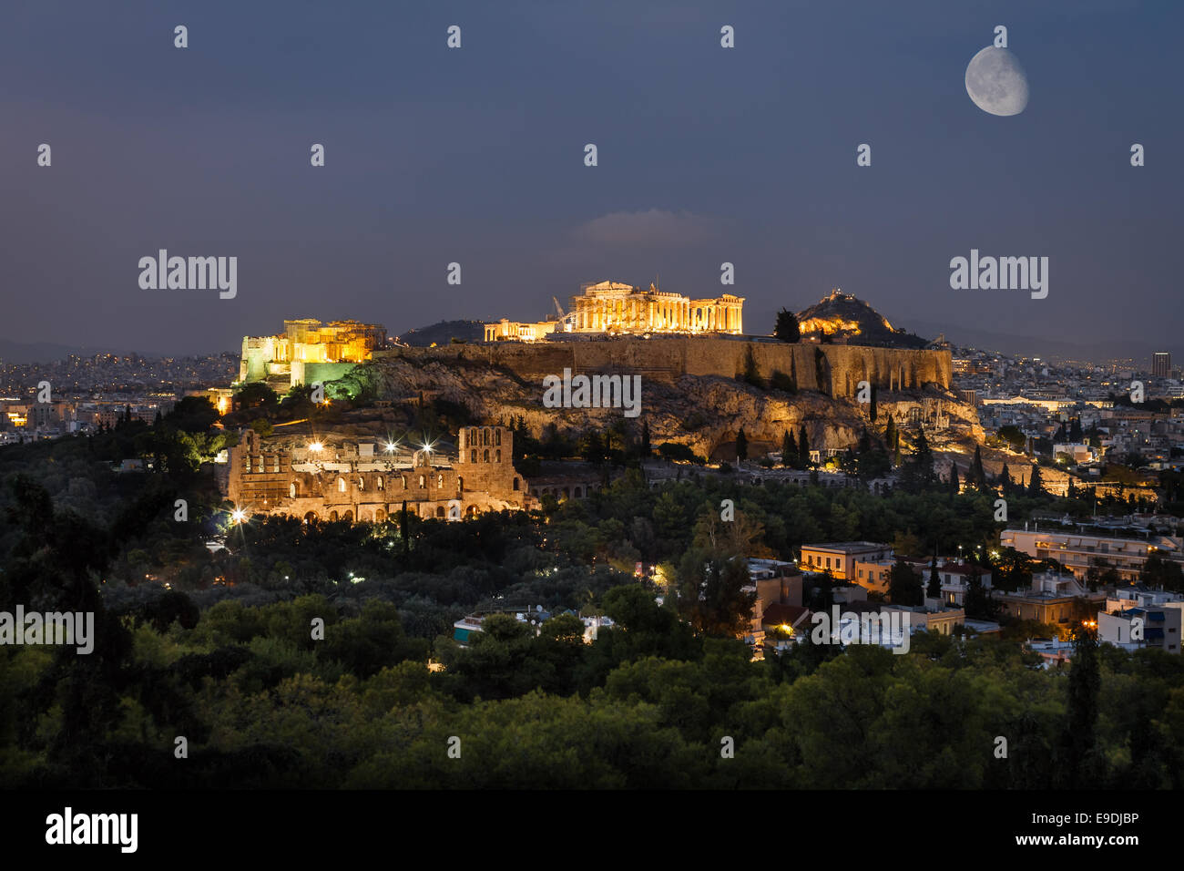 Acropolis by night. View from Monastiraki Stock Photo - Alamy
