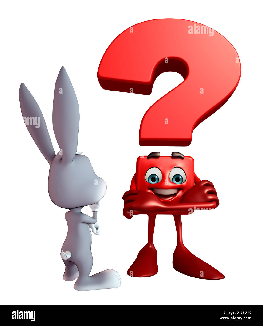 Cartoon Character of Easter Bunny with question mark sign Stock Photo ...