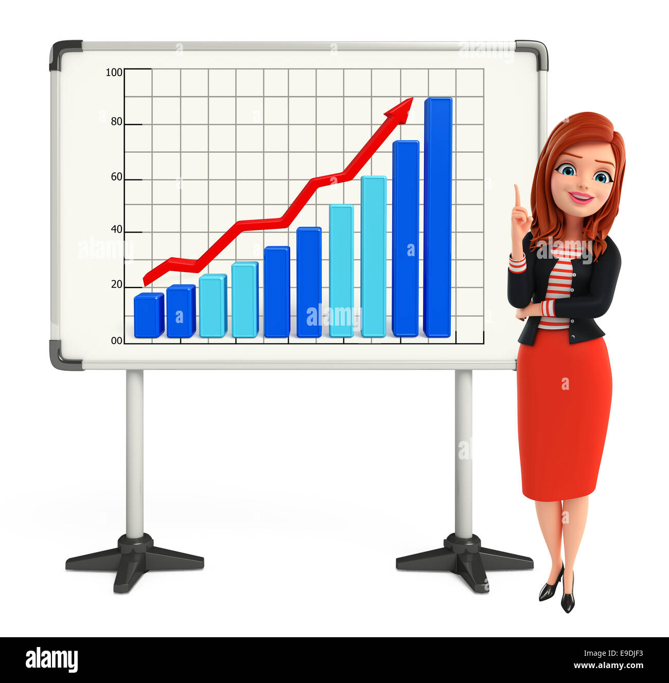 Illustration of corporate lady with business graph Stock Photo - Alamy