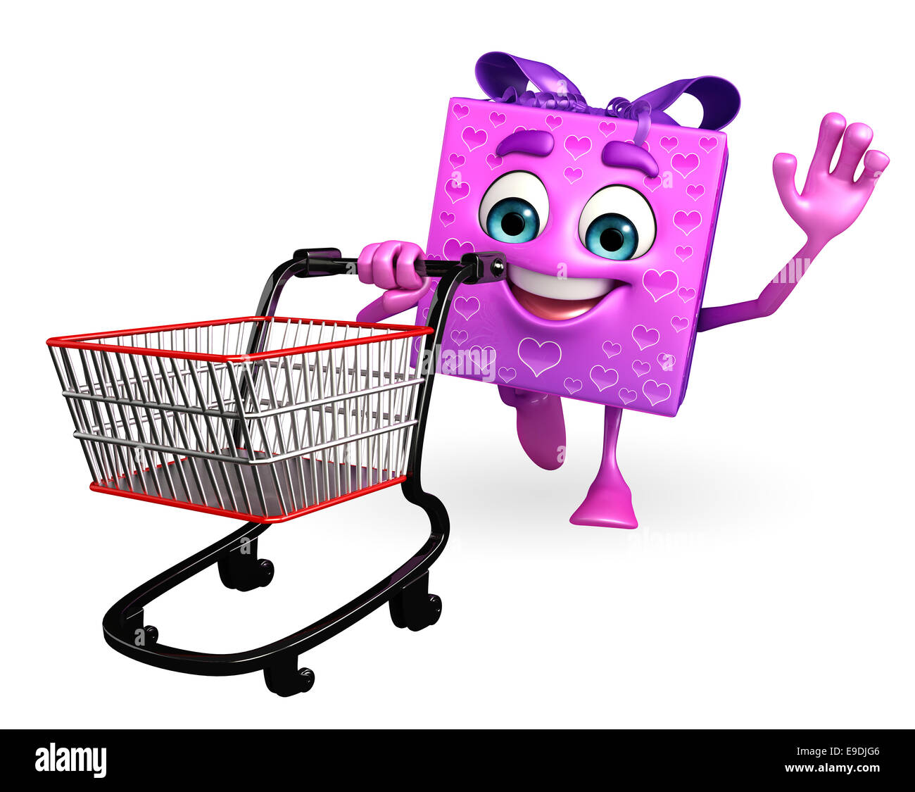 Cartoon Character of gift box with trolley Stock Photo - Alamy