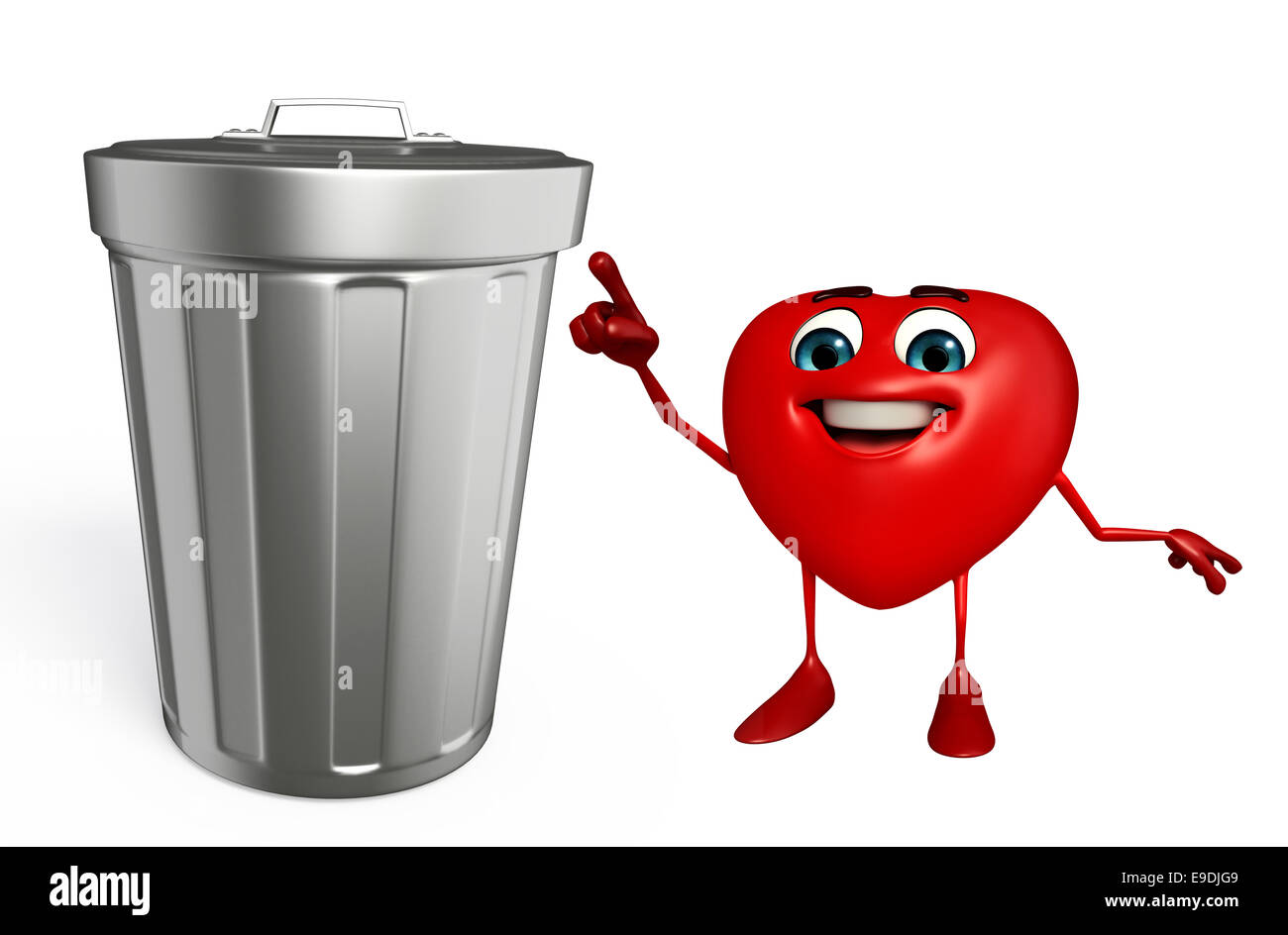 Cartoon Character of heart shape with dustbin Stock Photo - Alamy