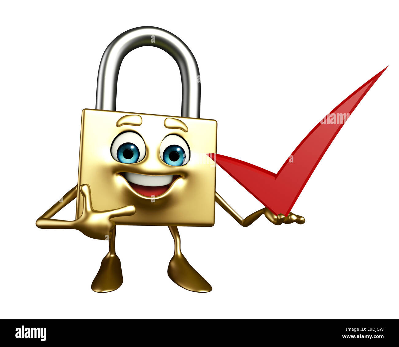 Cartoon Character of lock with right sign Stock Photo - Alamy