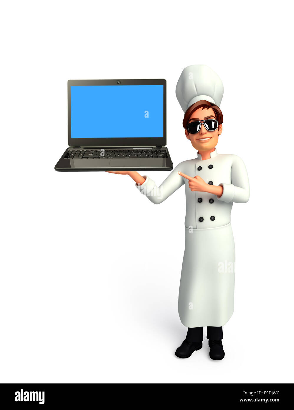 Illustration of young chef with laptop Stock Photo - Alamy