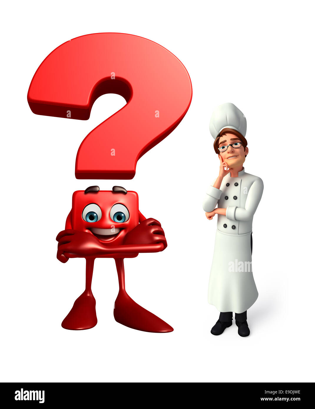 Illustration of young chef with question mark Stock Photo - Alamy