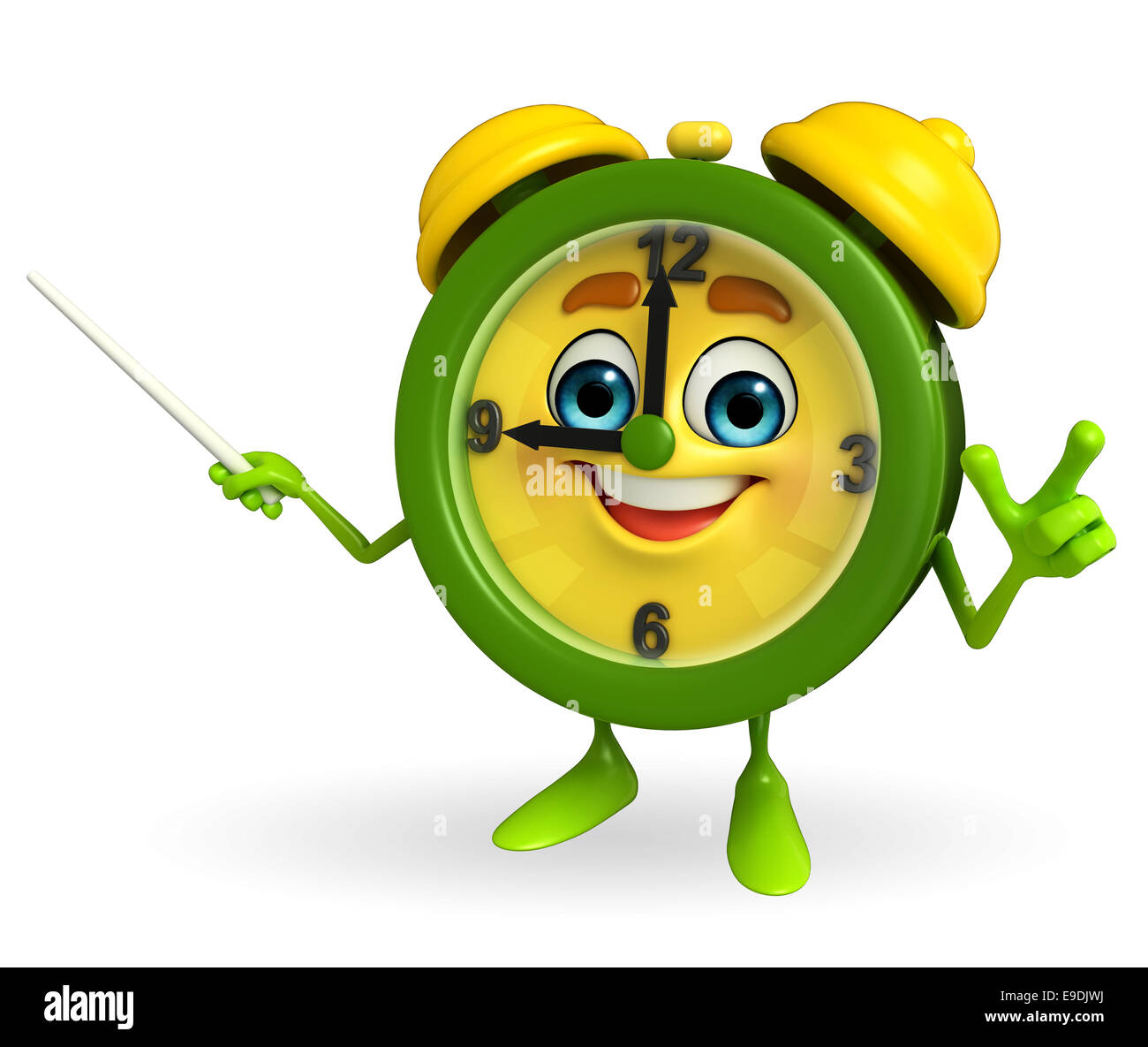 Cartoon Character of table clock with stick Stock Photo - Alamy