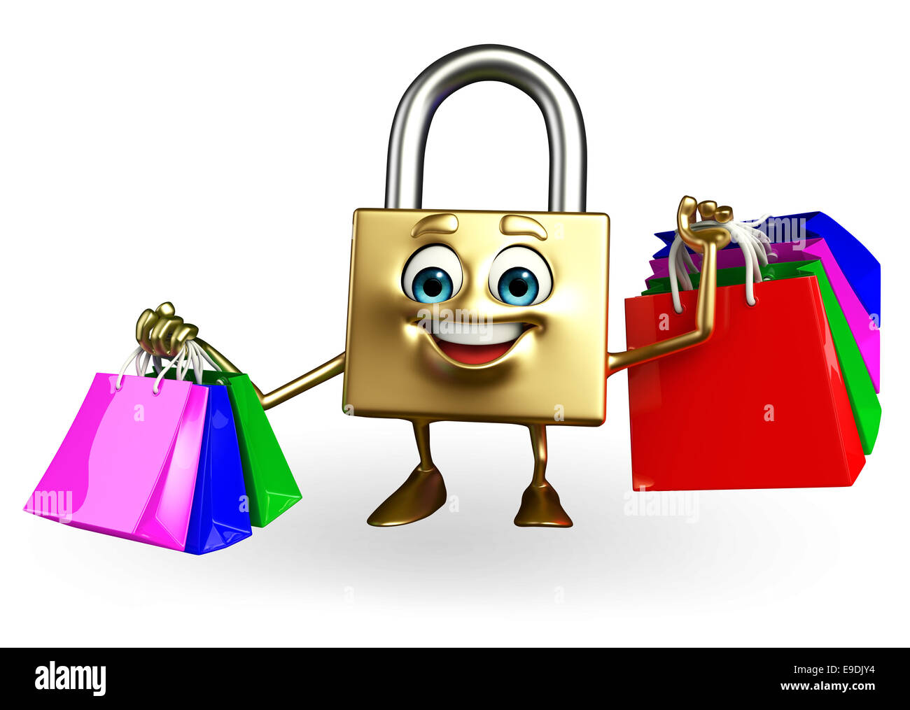 Cartoon Character of lock with shopping bag Stock Photo - Alamy