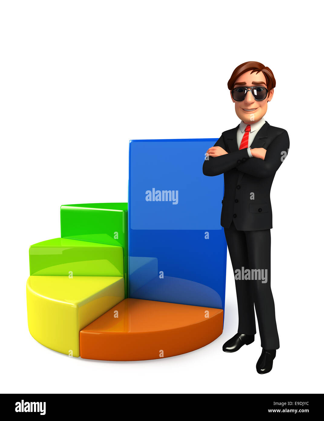 Illustration of Young Business Man with business graph Stock Photo - Alamy