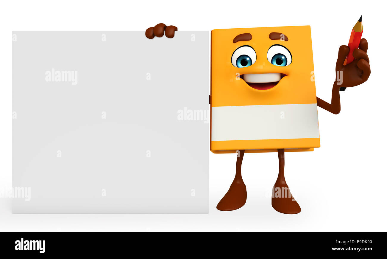 Cartoon Character of Book with sign Stock Photo - Alamy