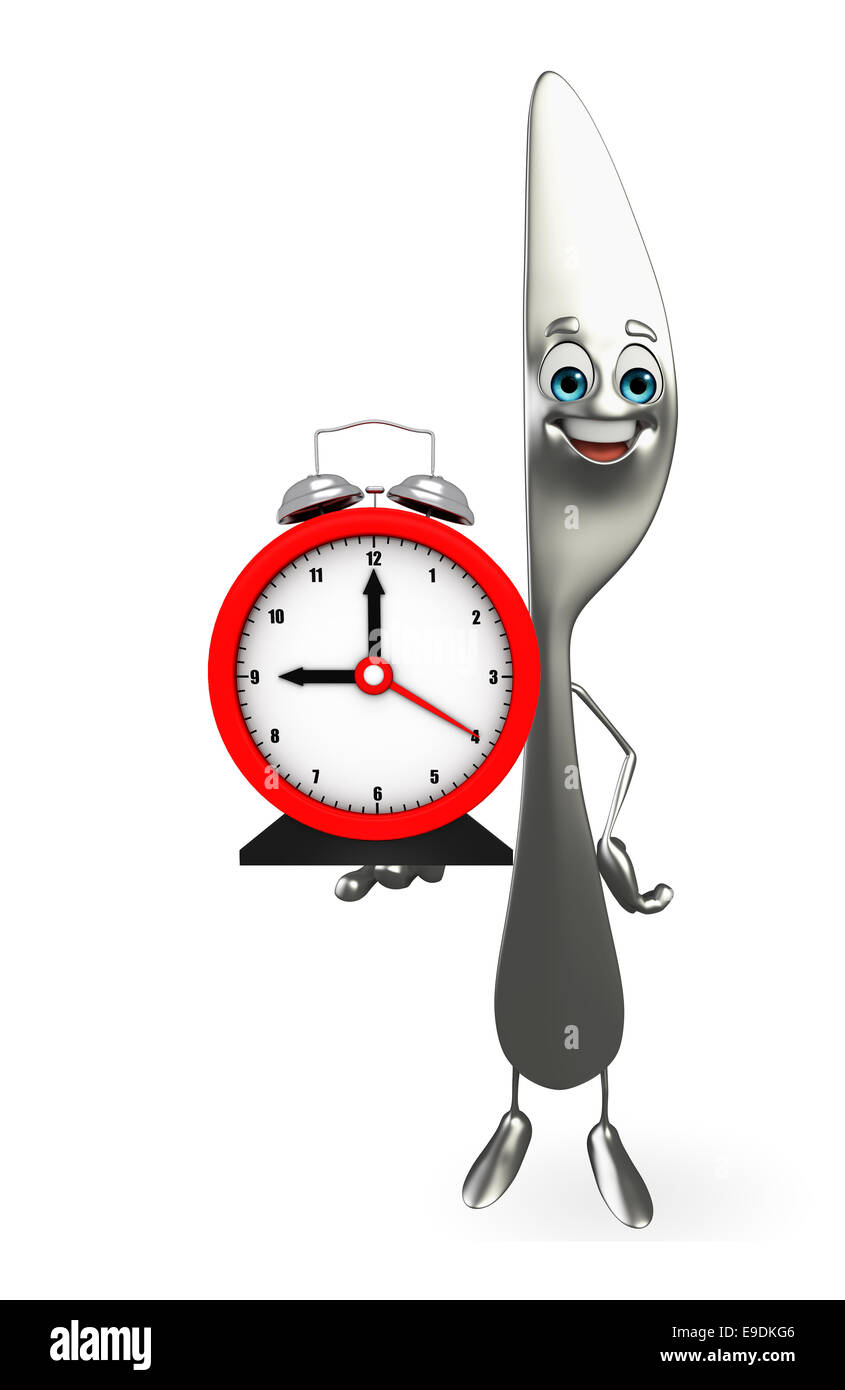 Cartoon character of knife with table clock Stock Photo - Alamy