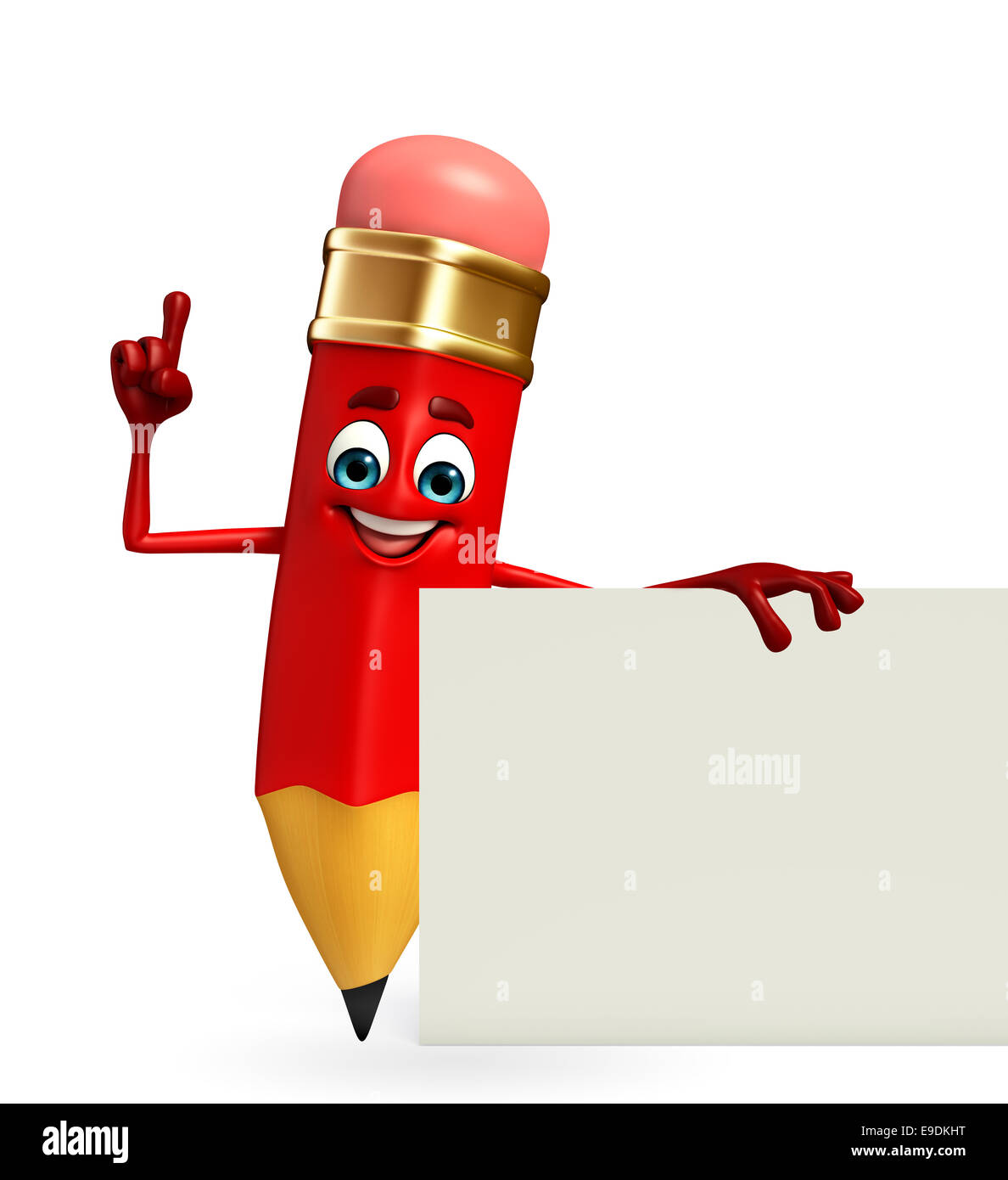 Cartoon Character of pencil with sign Stock Photo - Alamy
