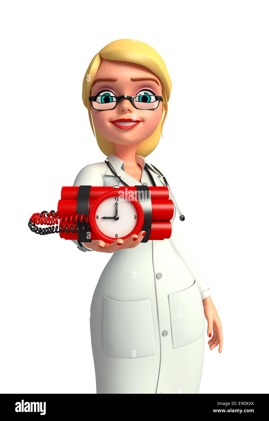 Illustration of young doctor with time bomb Stock Photo - Alamy