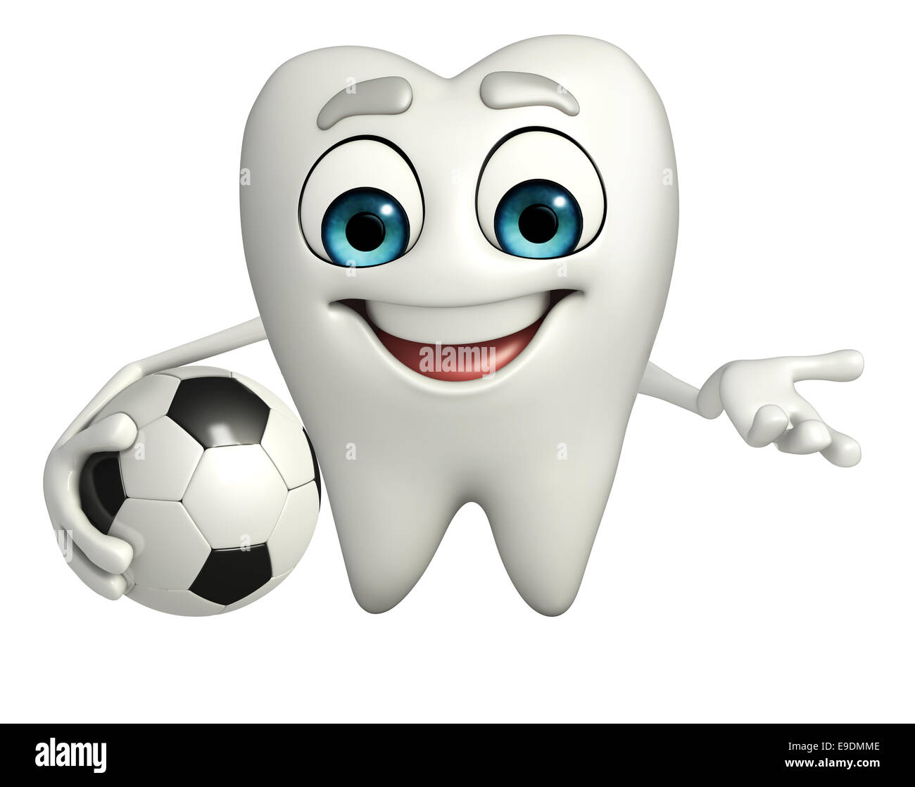 Cartoon character of teeth with football Stock Photo - Alamy