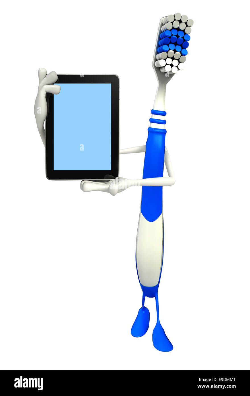 Cartoon Character of toothbrush with tab Stock Photo - Alamy