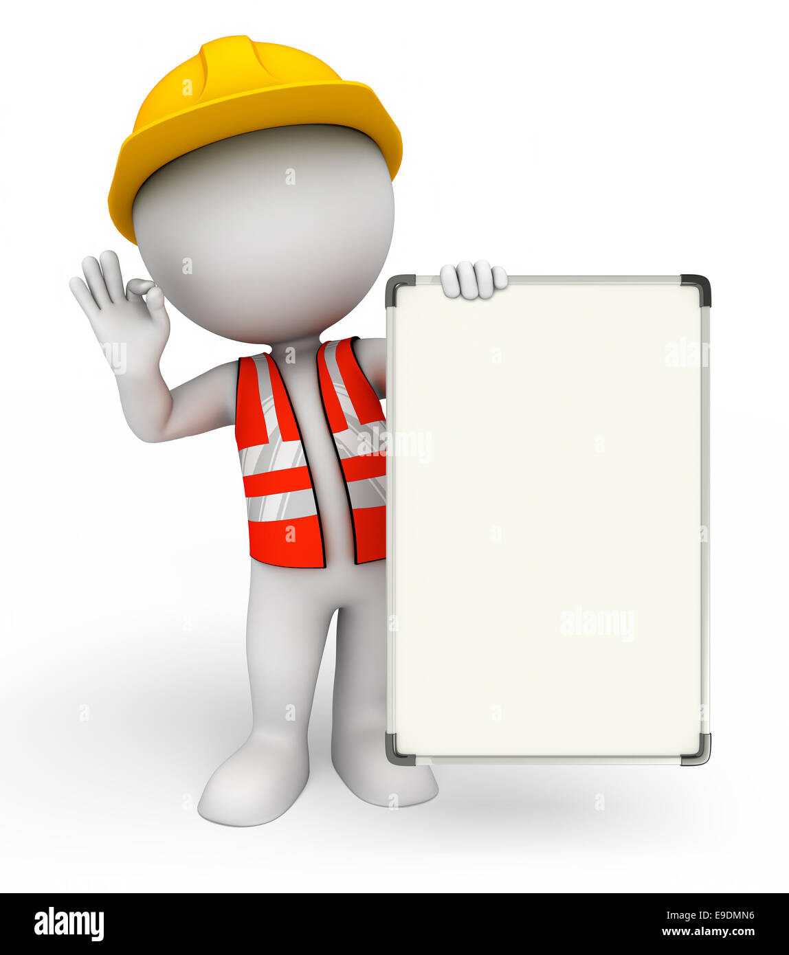 Illustration of young worker with display board Stock Photo - Alamy