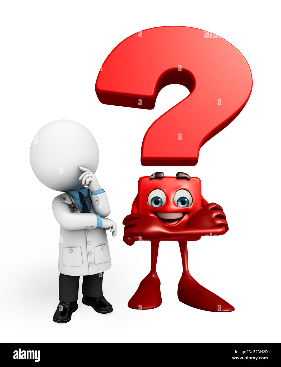 Illustration of young doctor with question mark Stock Photo - Alamy