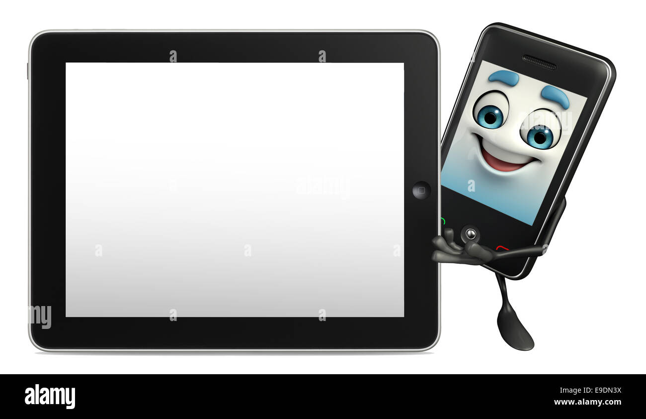 Cartoon Character of Mobile with tab Stock Photo - Alamy