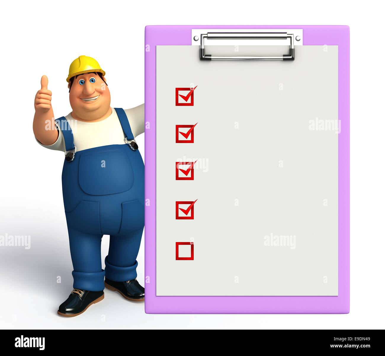 Illustration of young plumber with notepad Stock Photo - Alamy