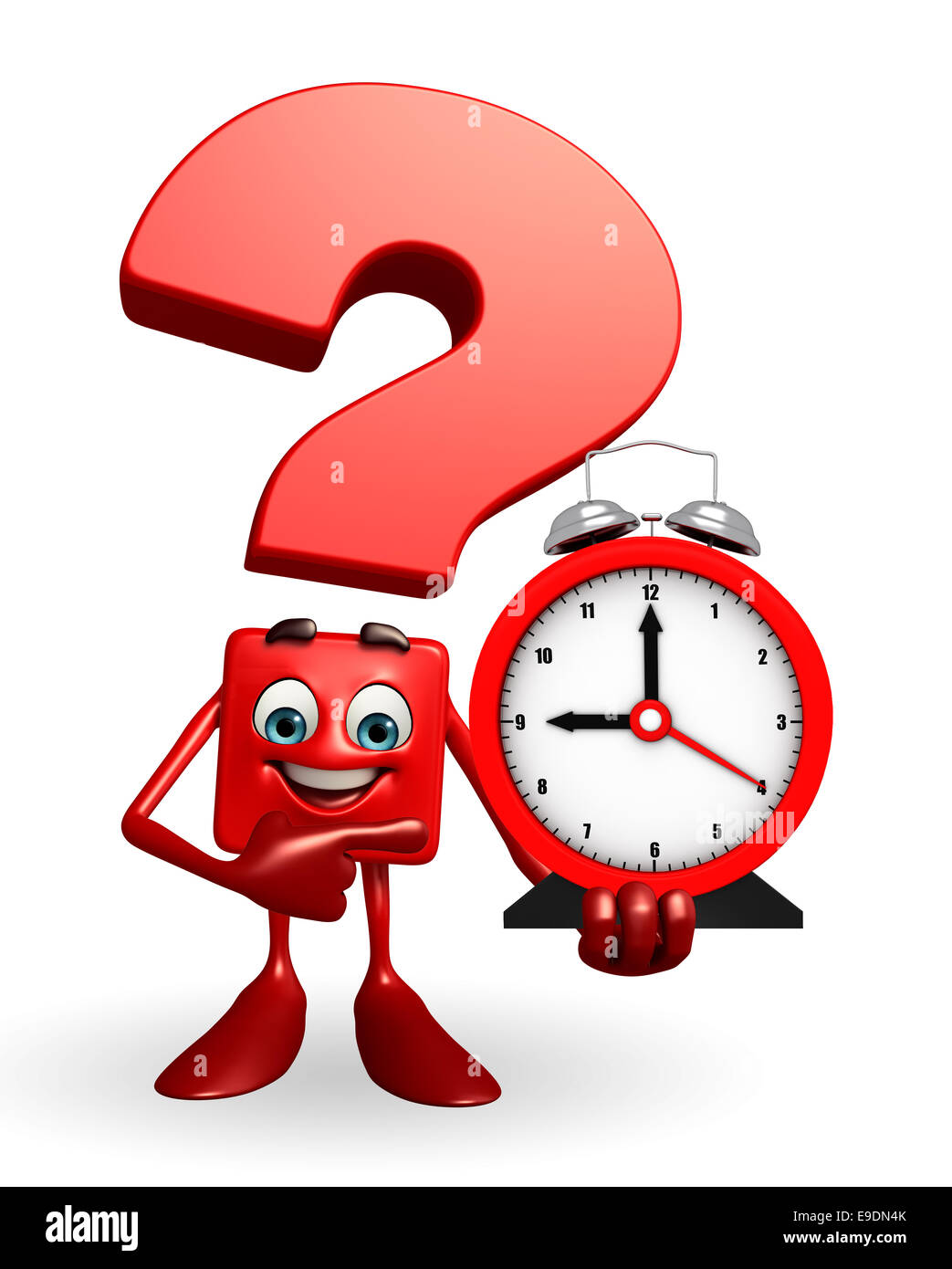 Cartoon Character of Question Mark with table clock Stock Photo - Alamy