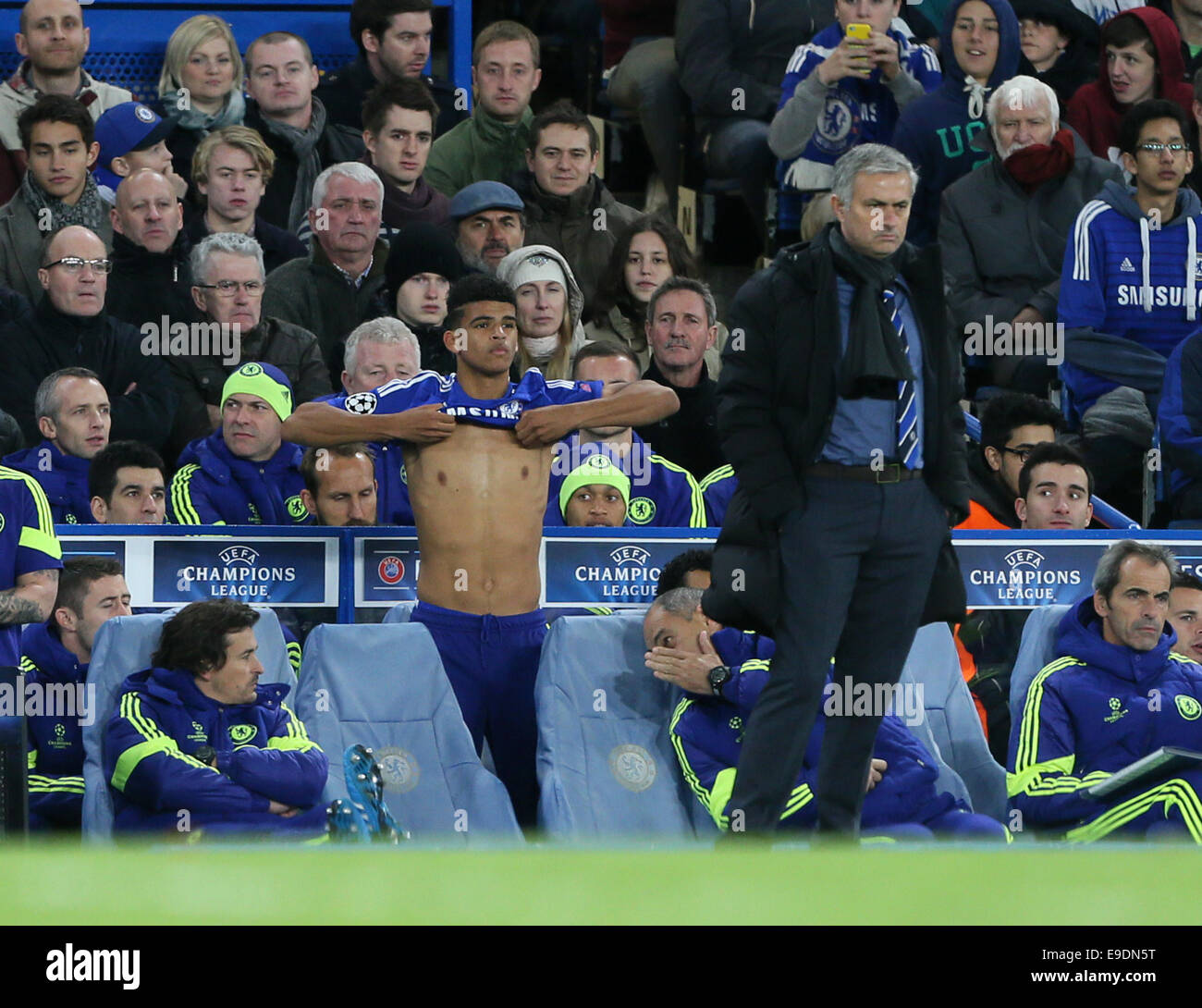 London, UK. 21st Oct, 2014. Chelsea's Dominic Solanke prepares to come ...
