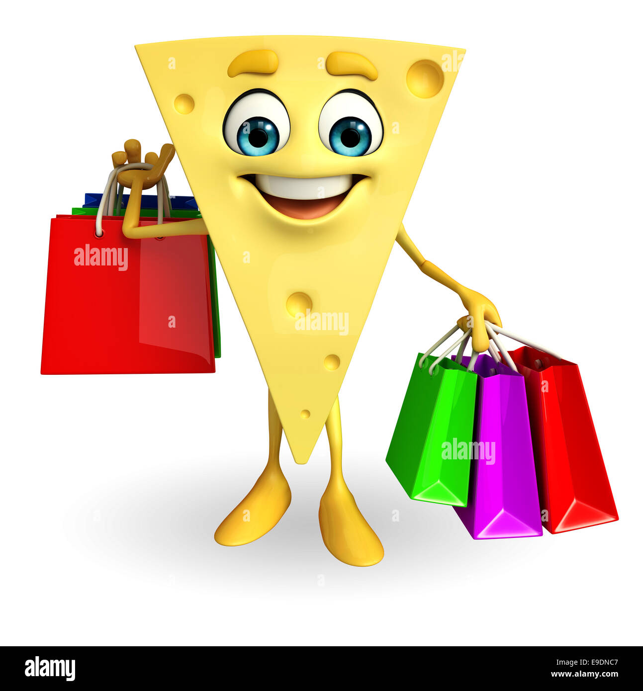 Cartoon Character of Cheese with shopping bags Stock Photo - Alamy