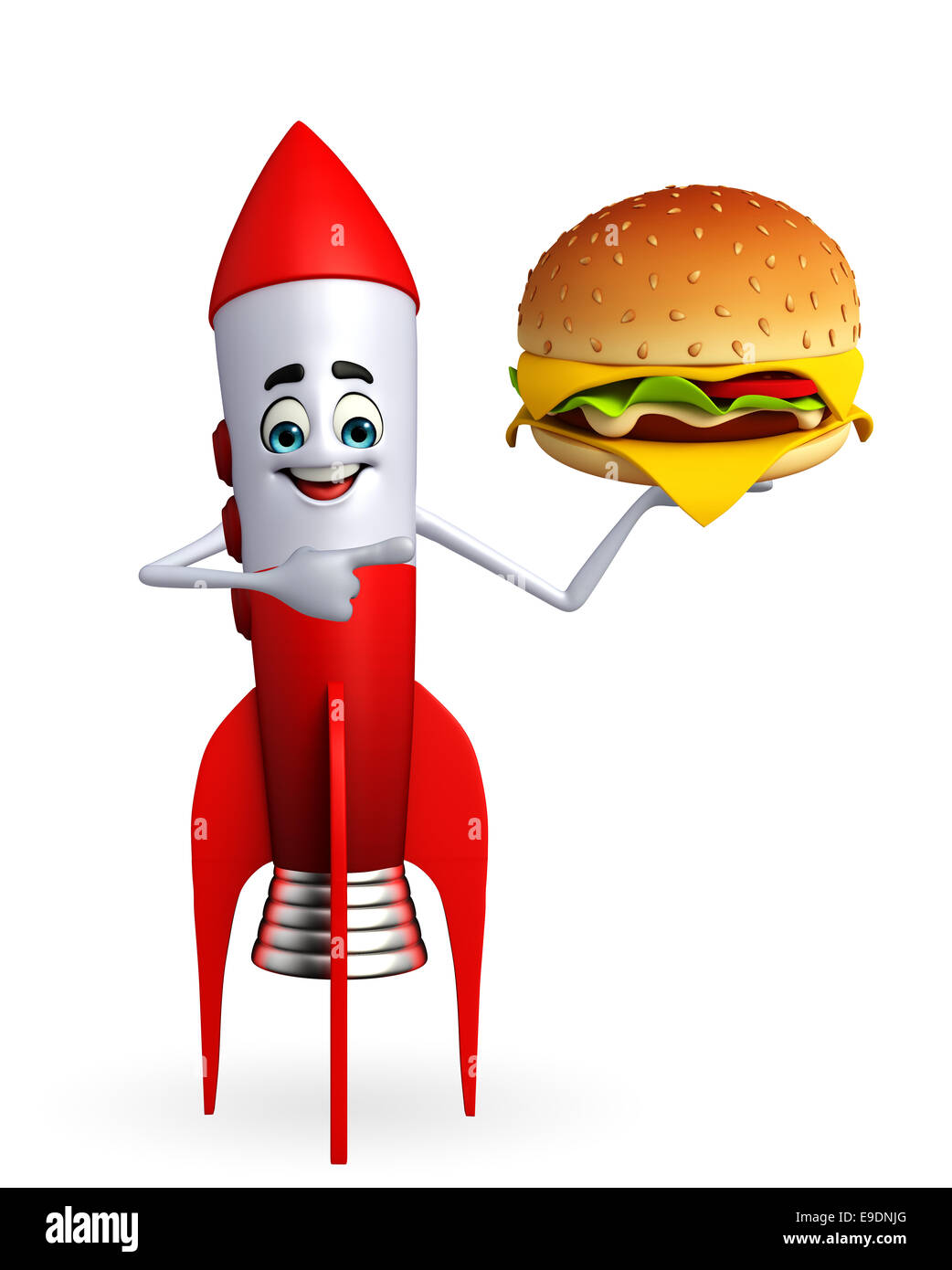 Cartoon character of rocket with burger Stock Photo - Alamy