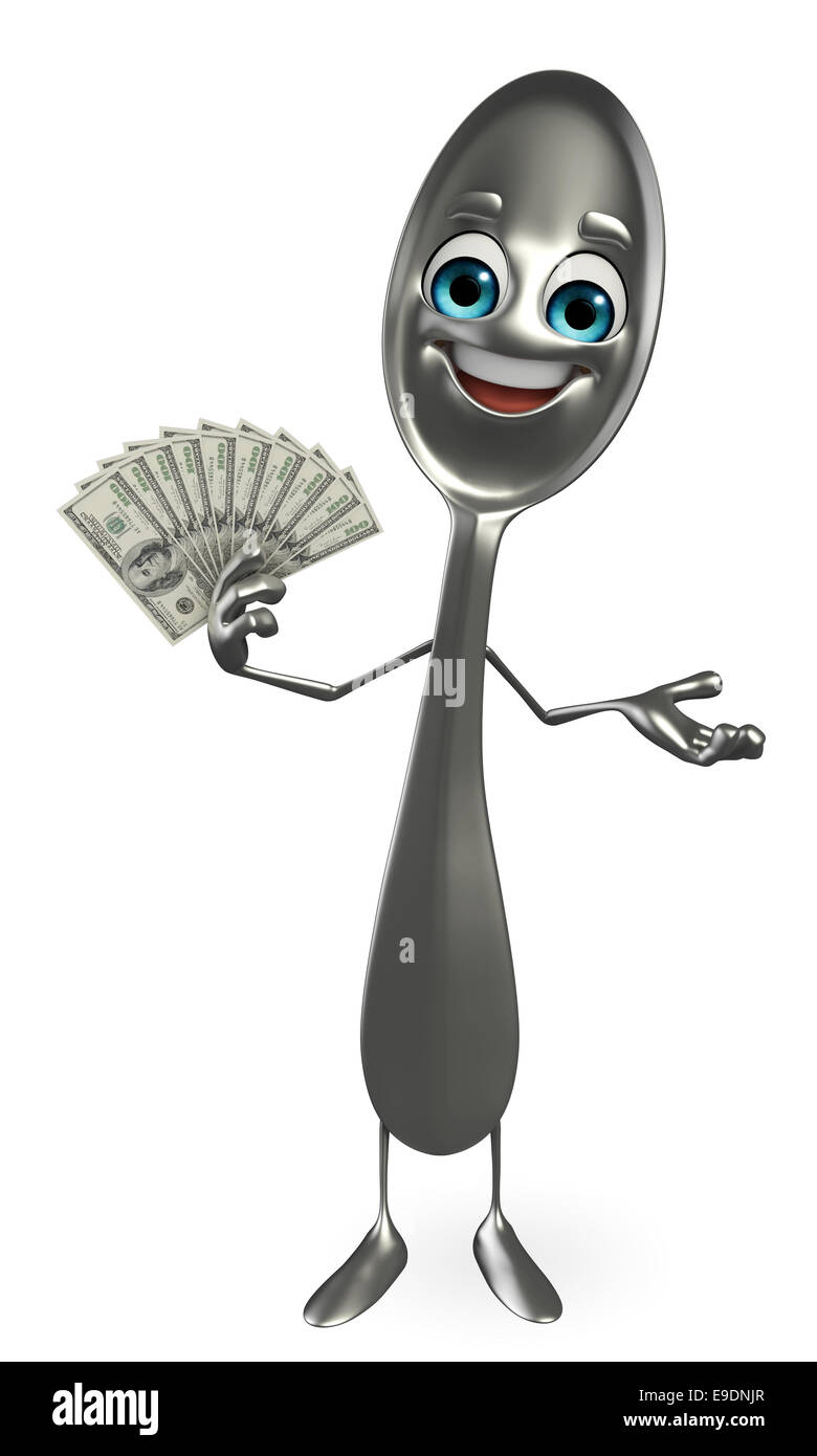 Cartoon character of spoon with dollars Stock Photo - Alamy
