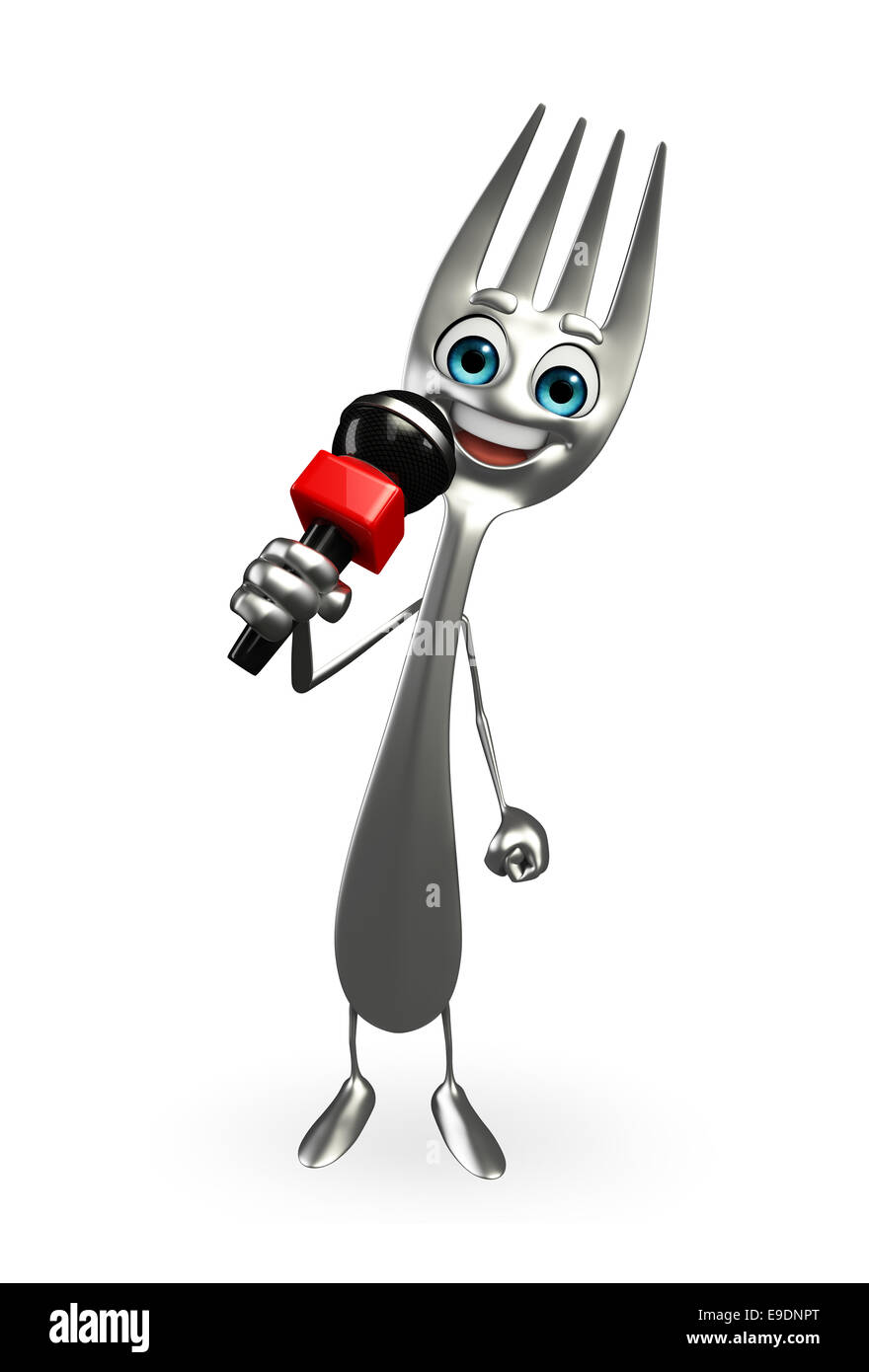 Cartoon character of fork with mike Stock Photo - Alamy