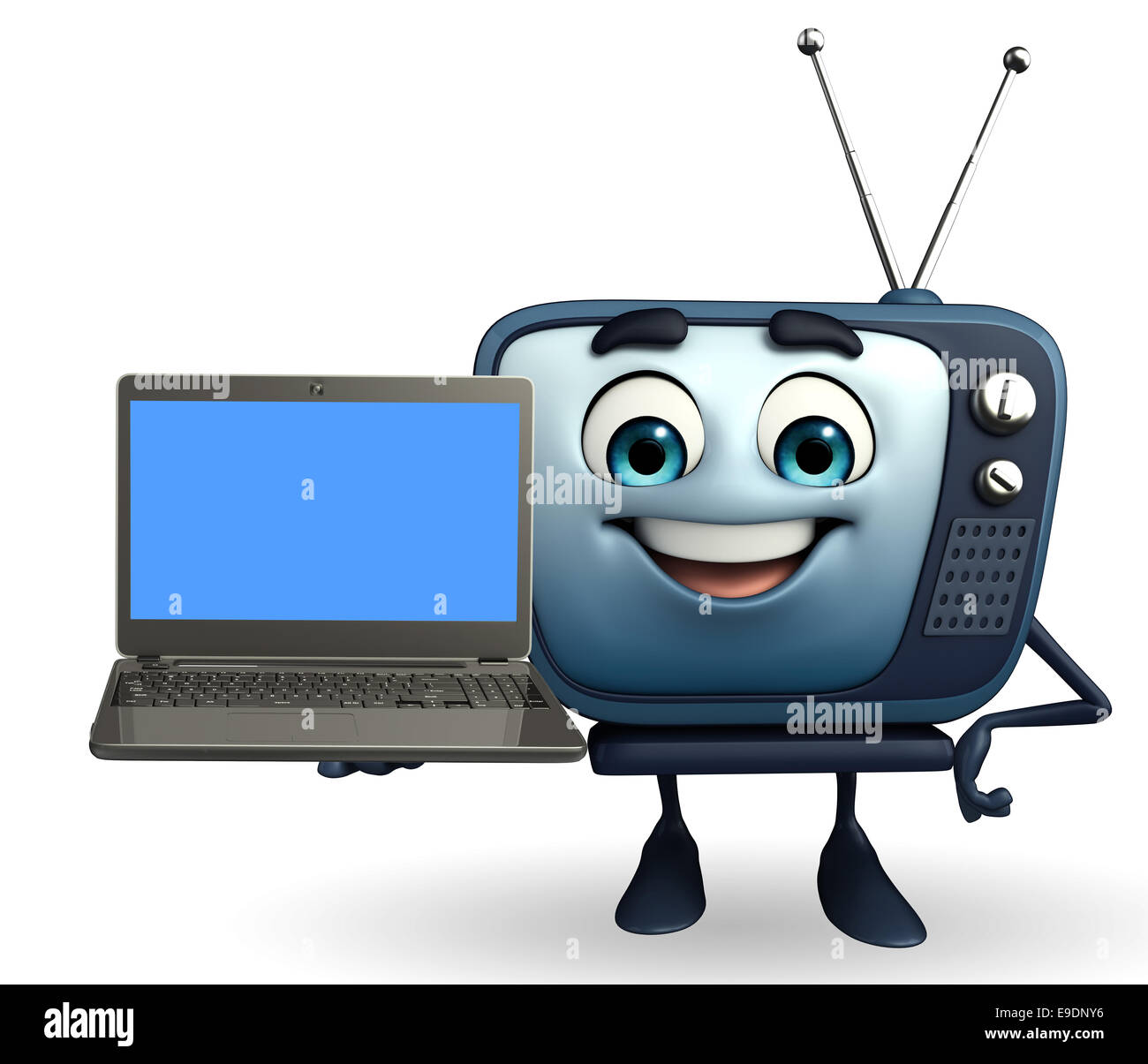 Cartoon Character of TV with Laptop Stock Photo - Alamy