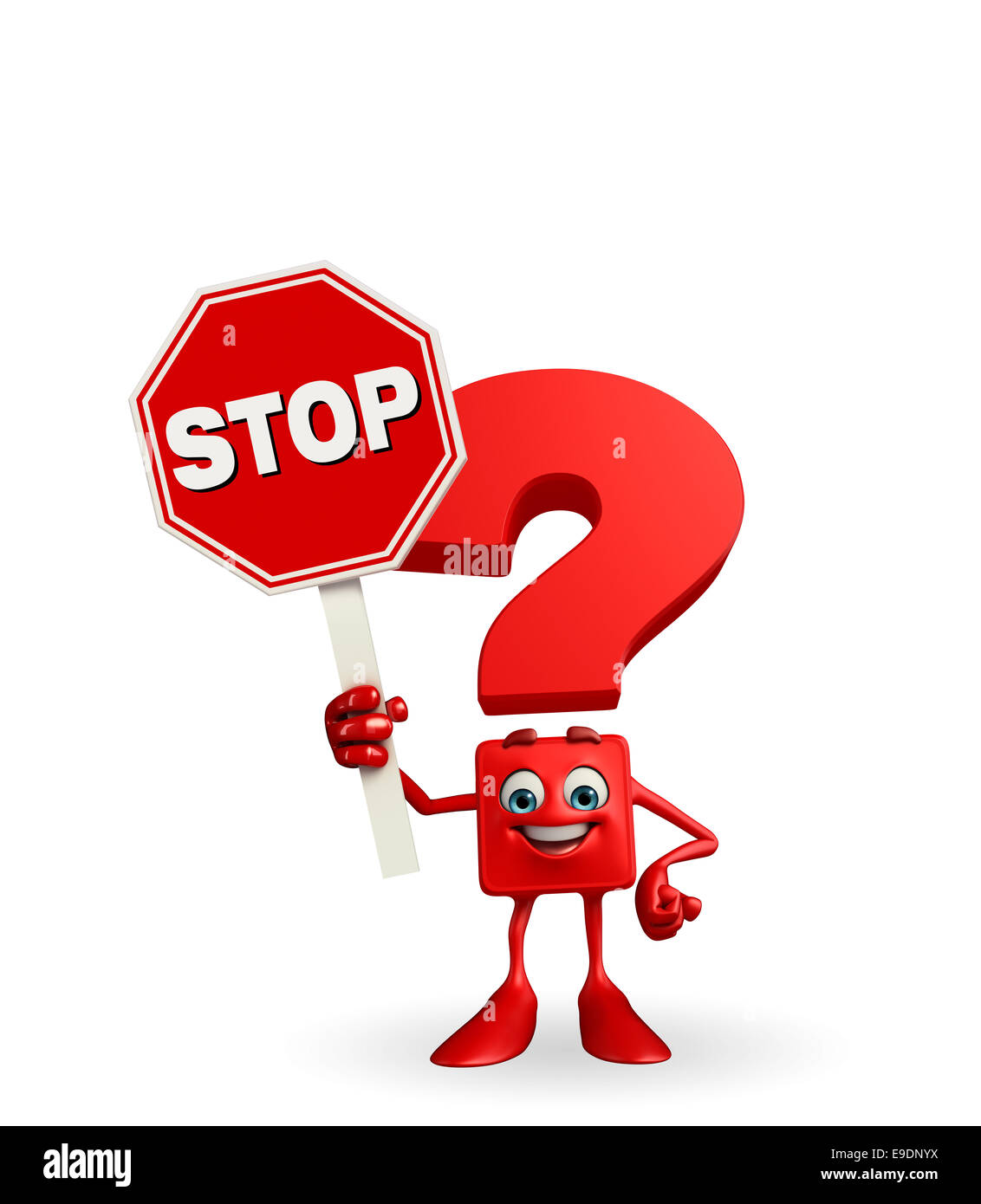 Cartoon Character of Question Mark with stop sign Stock Photo - Alamy