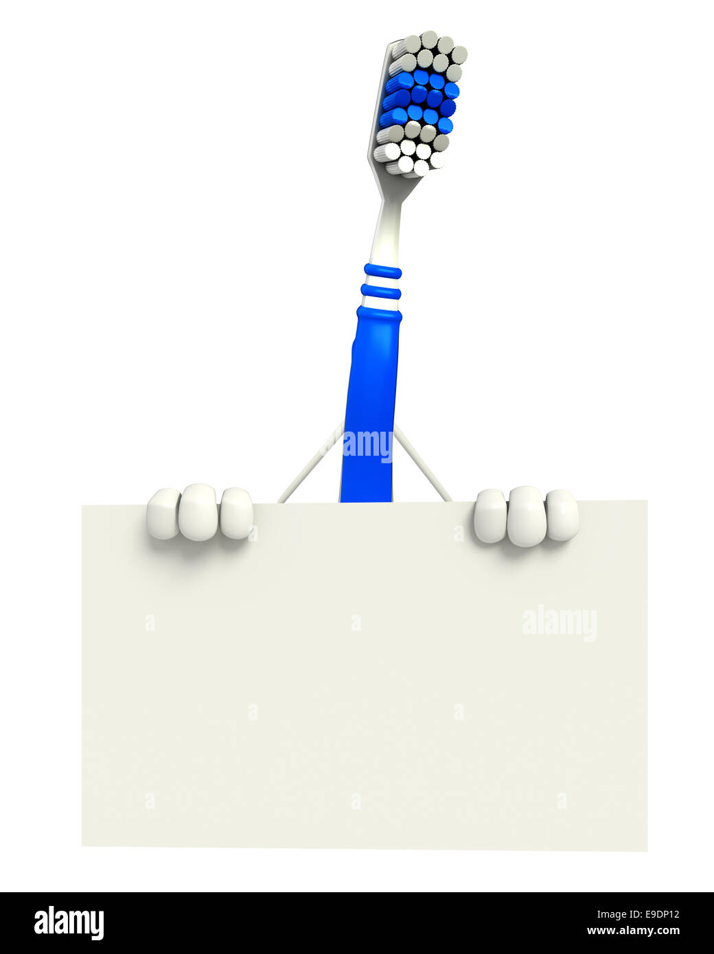 Cartoon Character of toothbrush with sign Stock Photo - Alamy