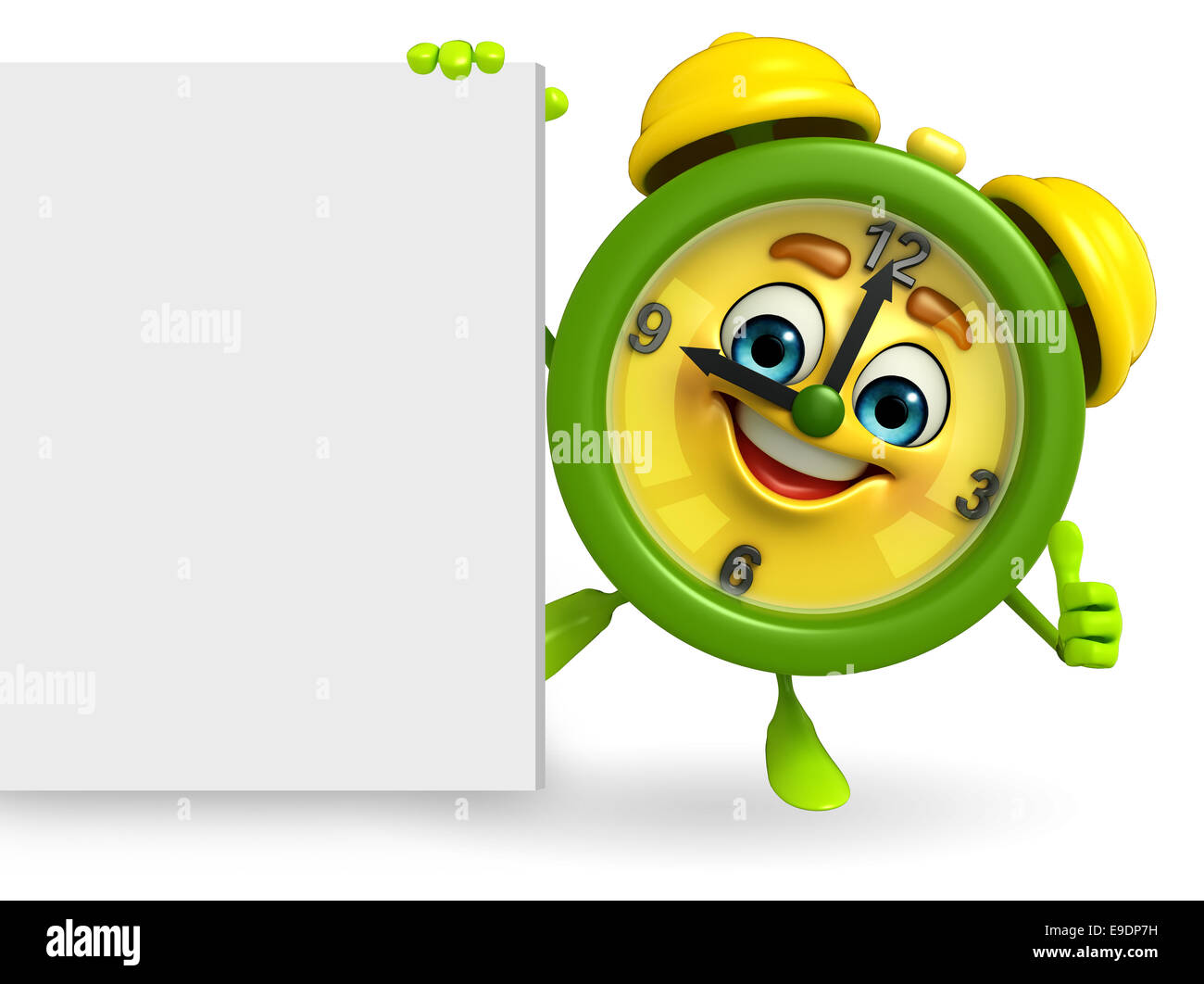 Cartoon Character of table clock with sign Stock Photo - Alamy