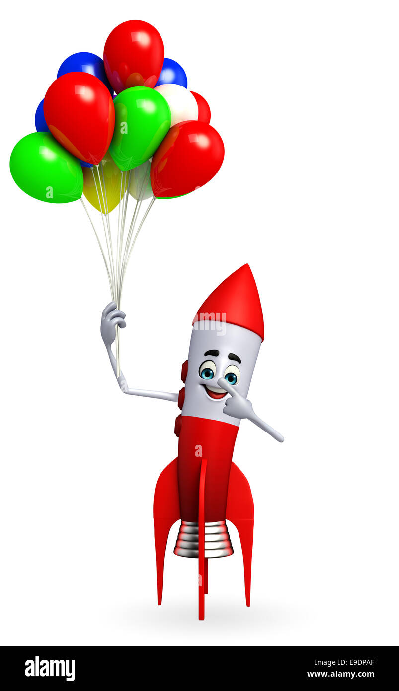 Cartoon character of rocket with balloons Stock Photo - Alamy