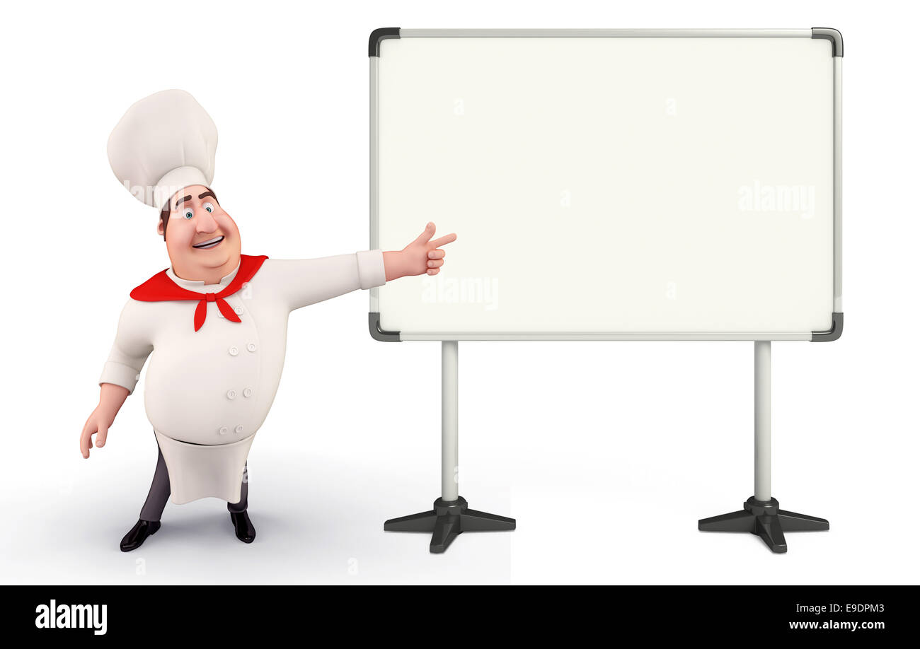 Illustration of young chef with display board Stock Photo - Alamy