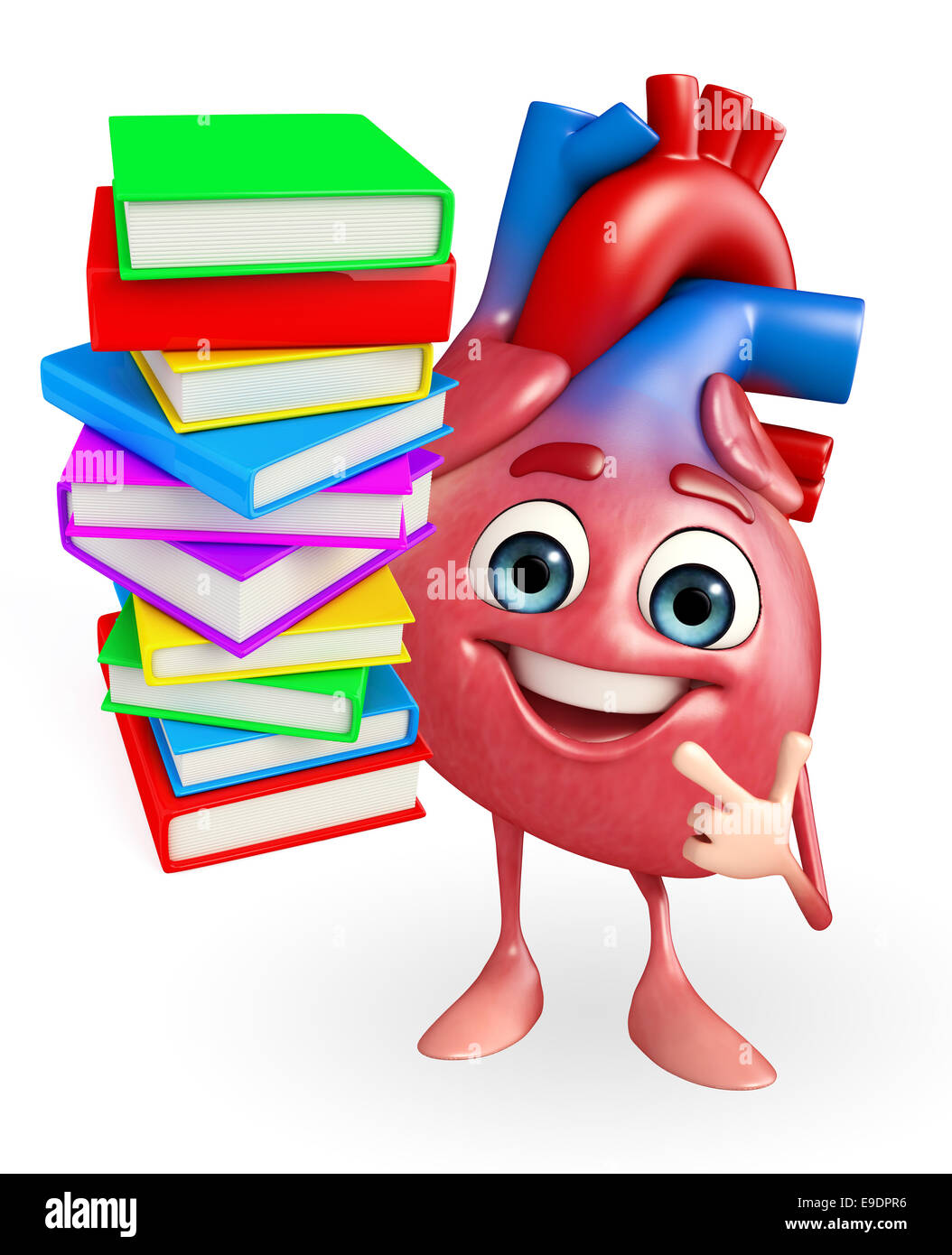Cartoon Character of heart with Books pile Stock Photo - Alamy
