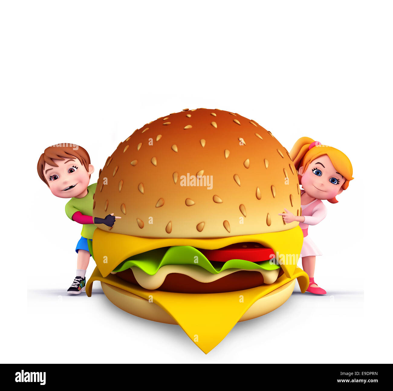 Illustration of cute kids with burger Stock Photo - Alamy