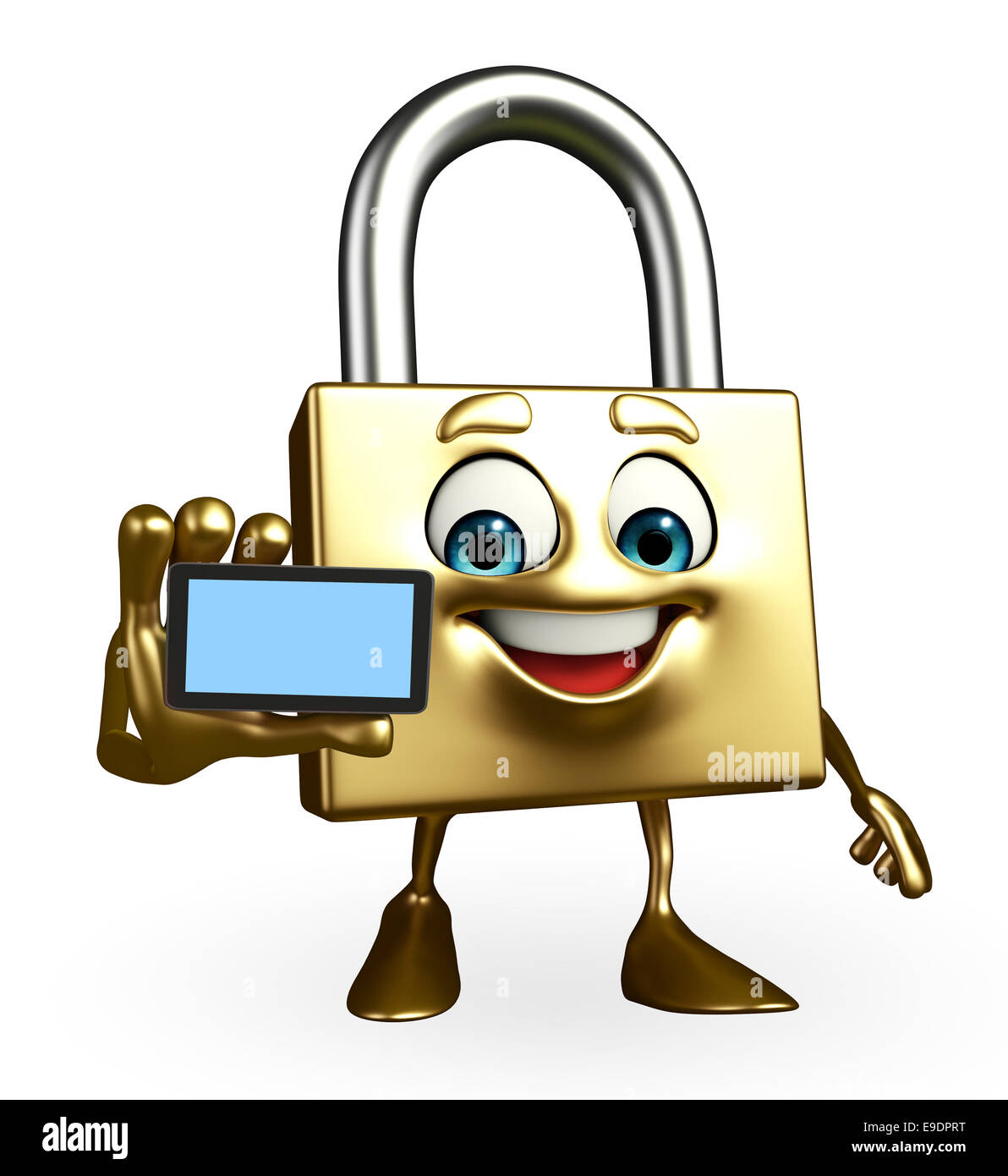 Cartoon Character of lock with mobile Stock Photo - Alamy