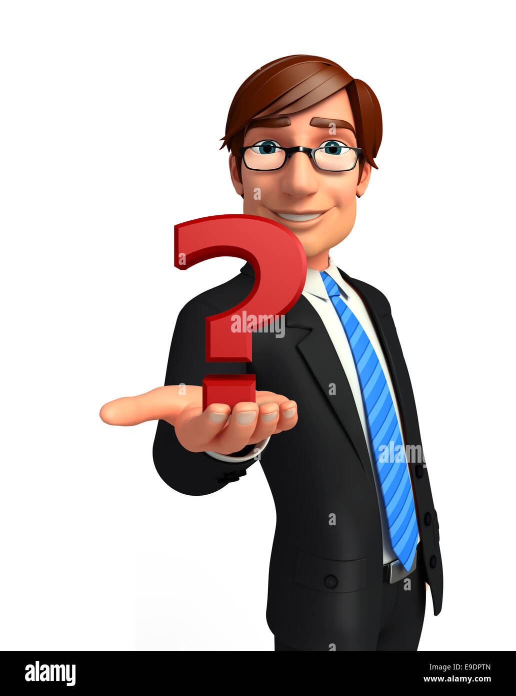 Illustration of Young Business Man with question mark Stock Photo - Alamy