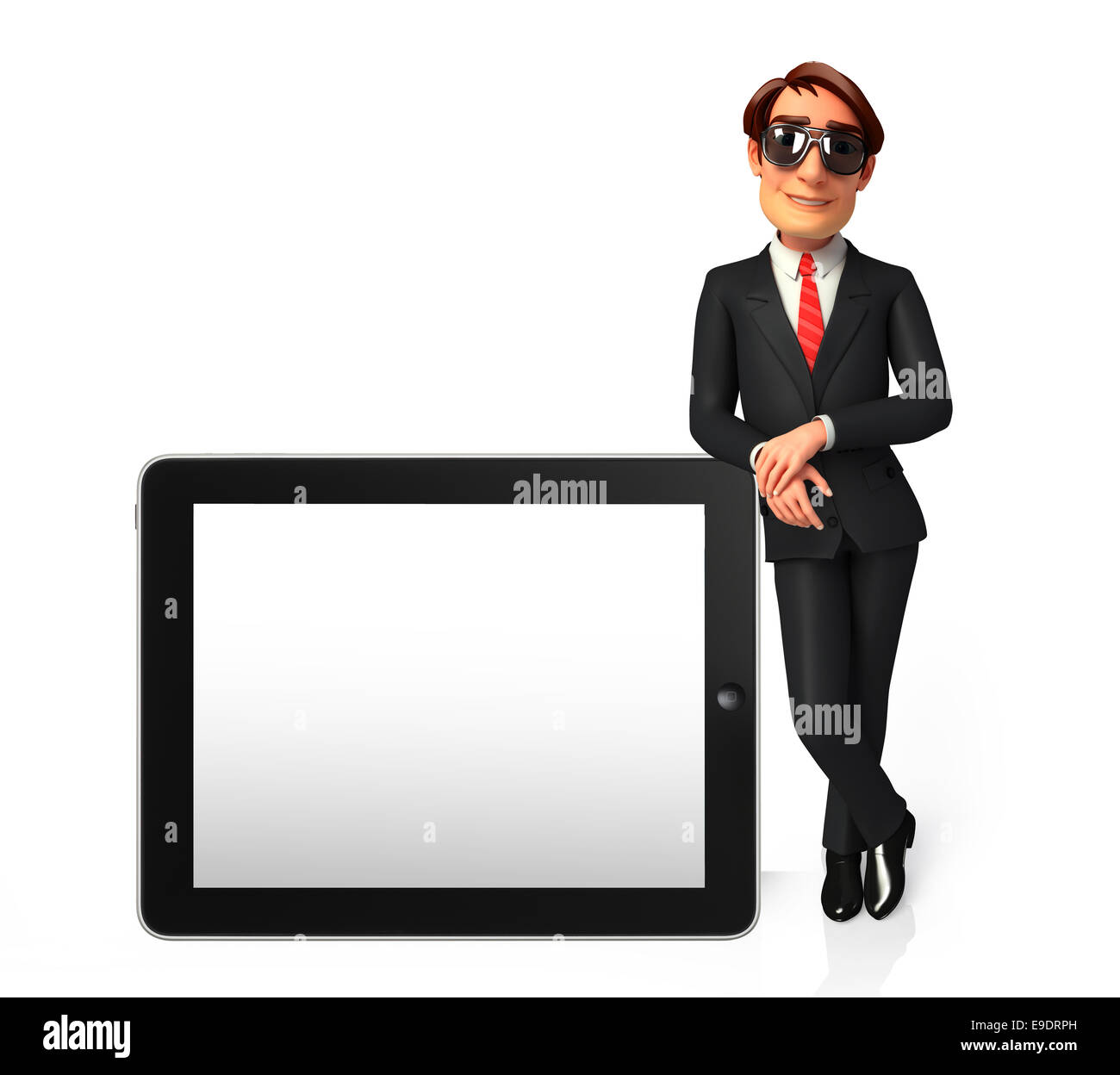 Illustration of Young Business Man with tab Stock Photo - Alamy