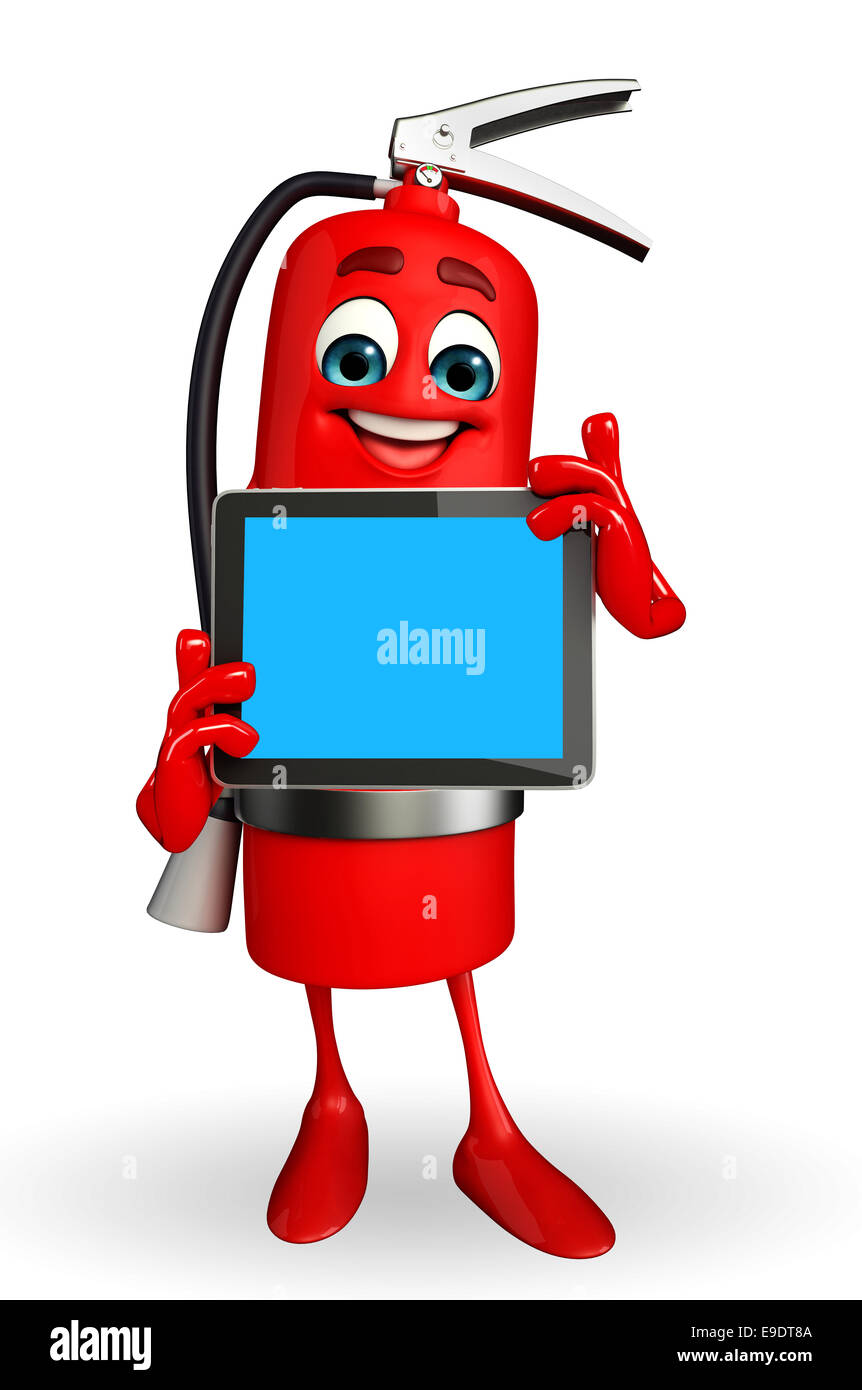 Cartoon Character of fire extinguisher with tab Stock Photo - Alamy