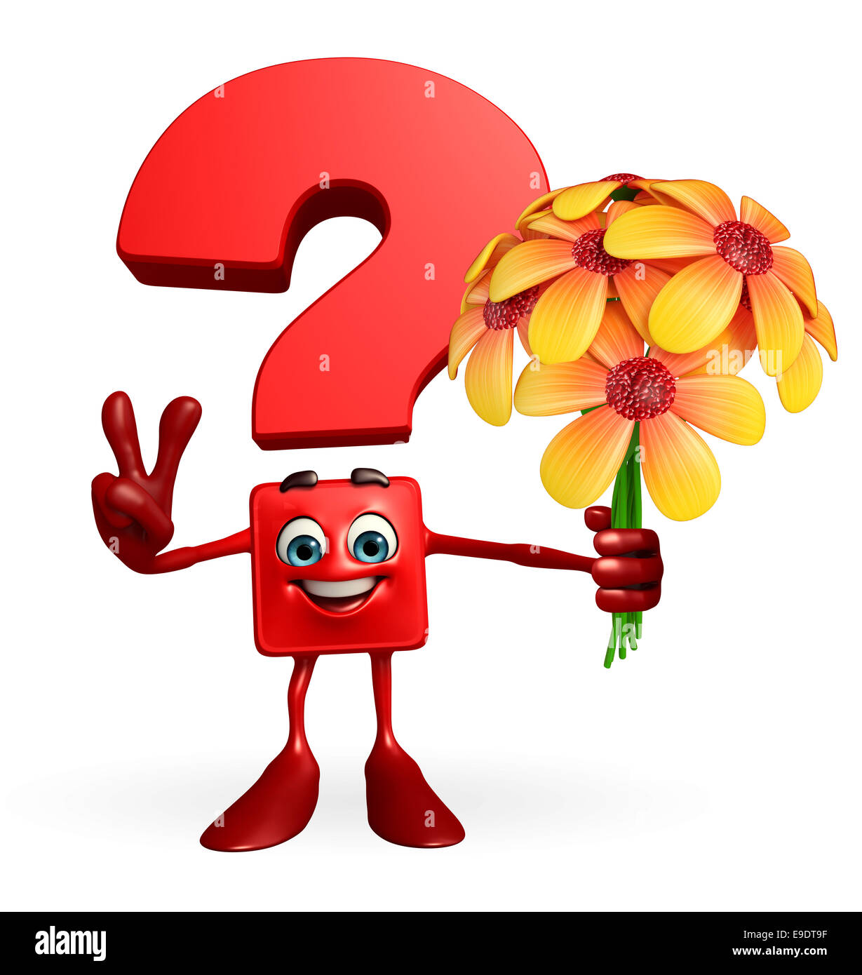 Cartoon Character of Question Mark with flower Stock Photo - Alamy